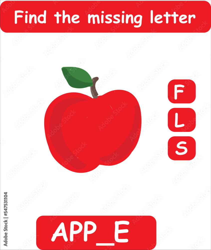 Find the missing letter. Hand drawn apple. Learning english words for ...
