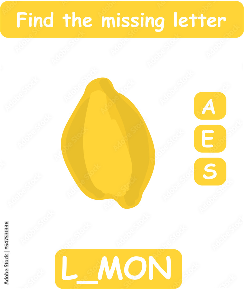 Find the missing letter. Hand drawn lemon. Learning english words for ...