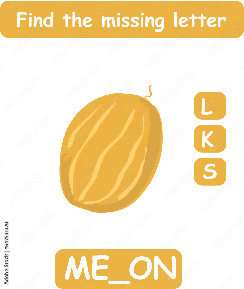 Find the missing letter. Hand drawn melon. Learning english words for ...