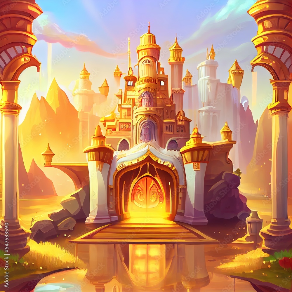 Golden Palace. Golden City. Castle Interior. Fiction Backdrop. Children ...
