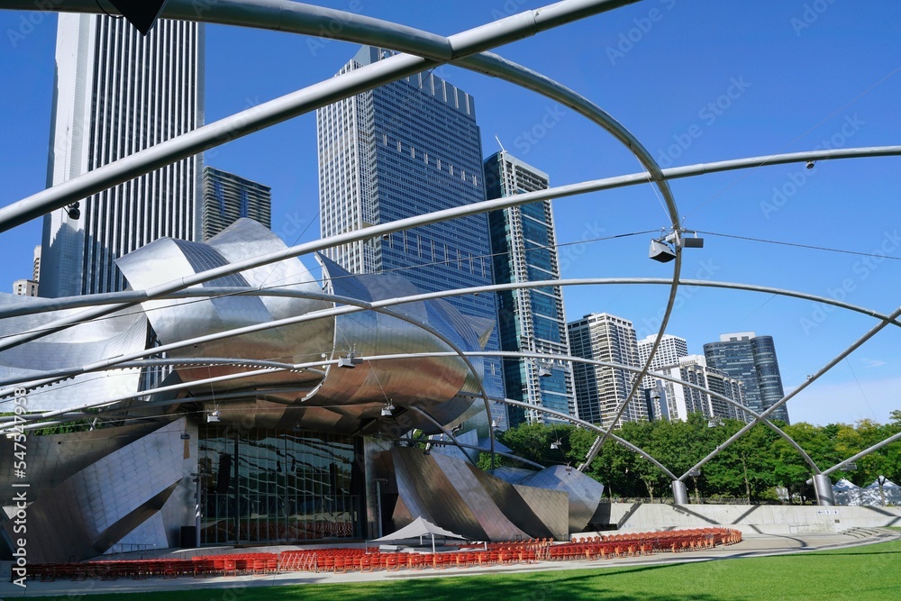 Chicago, USA - August 2022: The Pritzker Pavilion in Millennium Park, a ...