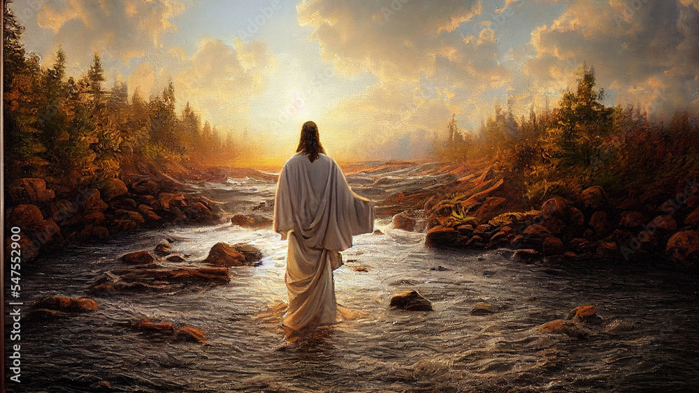 Jesus Christ walking on the water Stock Illustration | Adobe Stock
