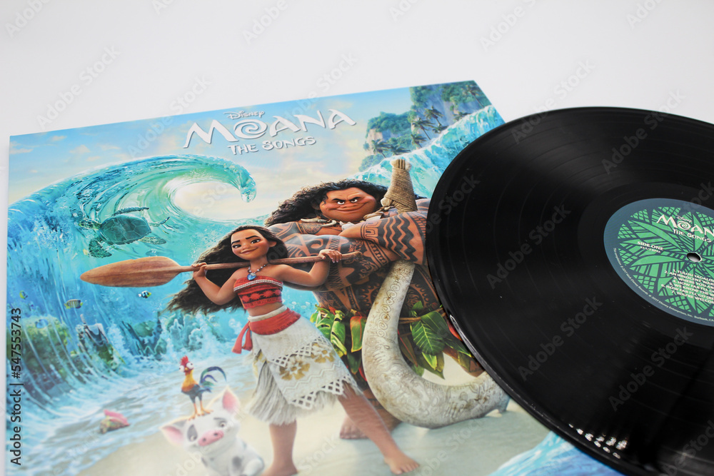Disney's Moana The Songs, LP Vinyl record standing on white background ...