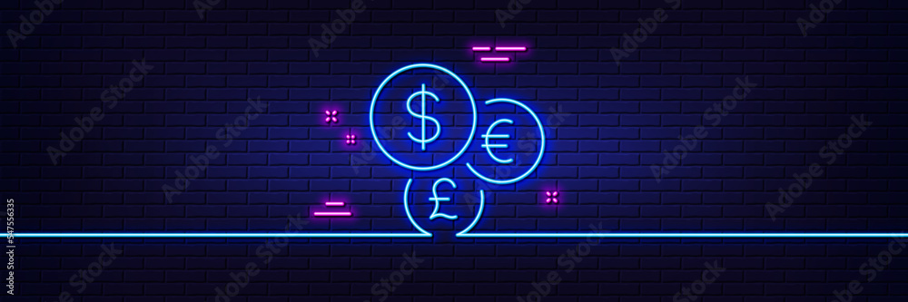 Neon light glow effect. Money currency line icon. Cash exchange sign ...