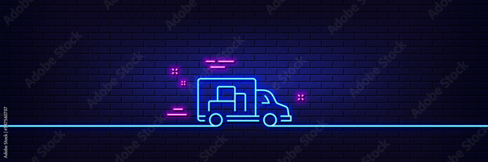 Neon light glow effect. Truck transport line icon. Transportation ...