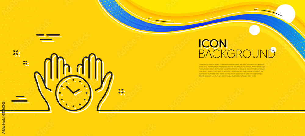 Safe time line icon. Abstract yellow background. Clock sign. Hold watch ...