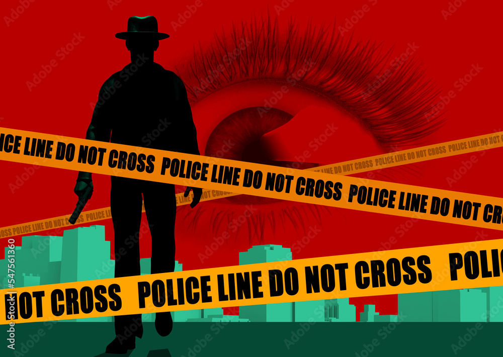 3d render illustration of male detective or mobster with gun silhouette ...