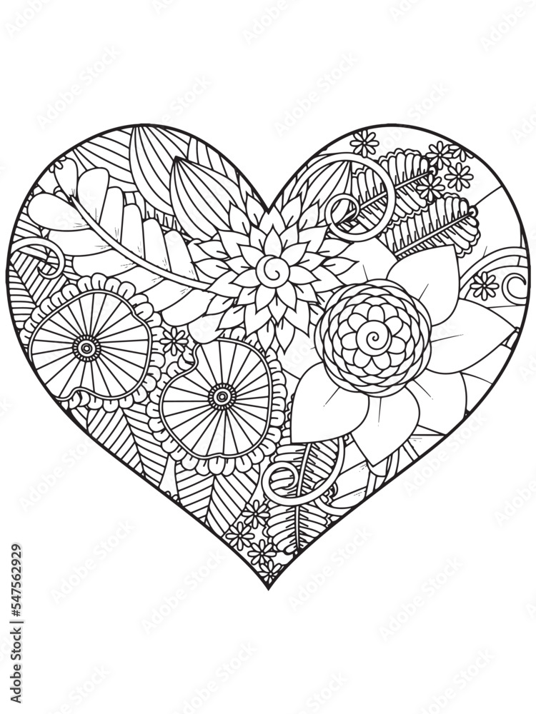 flower coloring page and Heart-Coloring-Pages for adults and kids ...