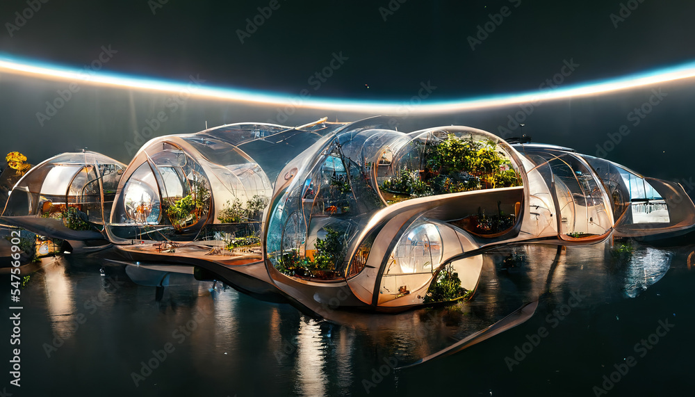 Space expansion concept of human settlement in alien world with green ...