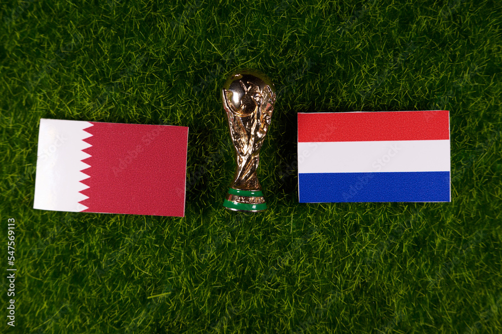 Stockfoto November 20, 2022, Doha, Qatar. Flags of Qatar and Nederland ...