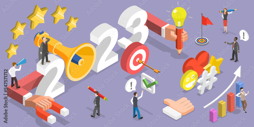 3D Isometric Flat Vector Conceptual Illustration of New Year 2023 ...