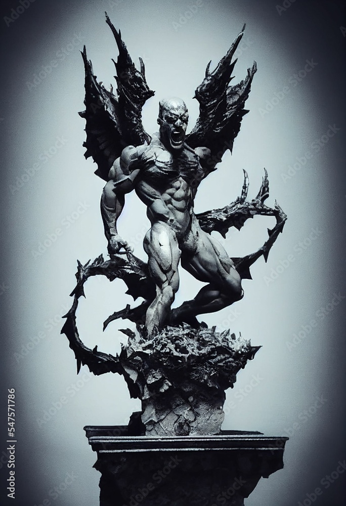 Hyper realistic illustration of a furious demon statue on white ...