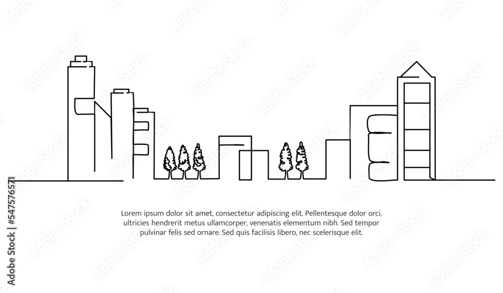 Cityscape line design. Beautiful green city view. Decorative elements ...