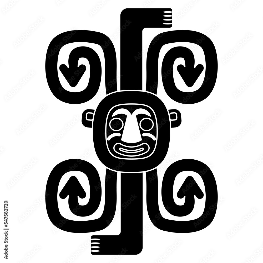 Tribal ornament of Inca Indians from ancient Peru. Stylized human face ...