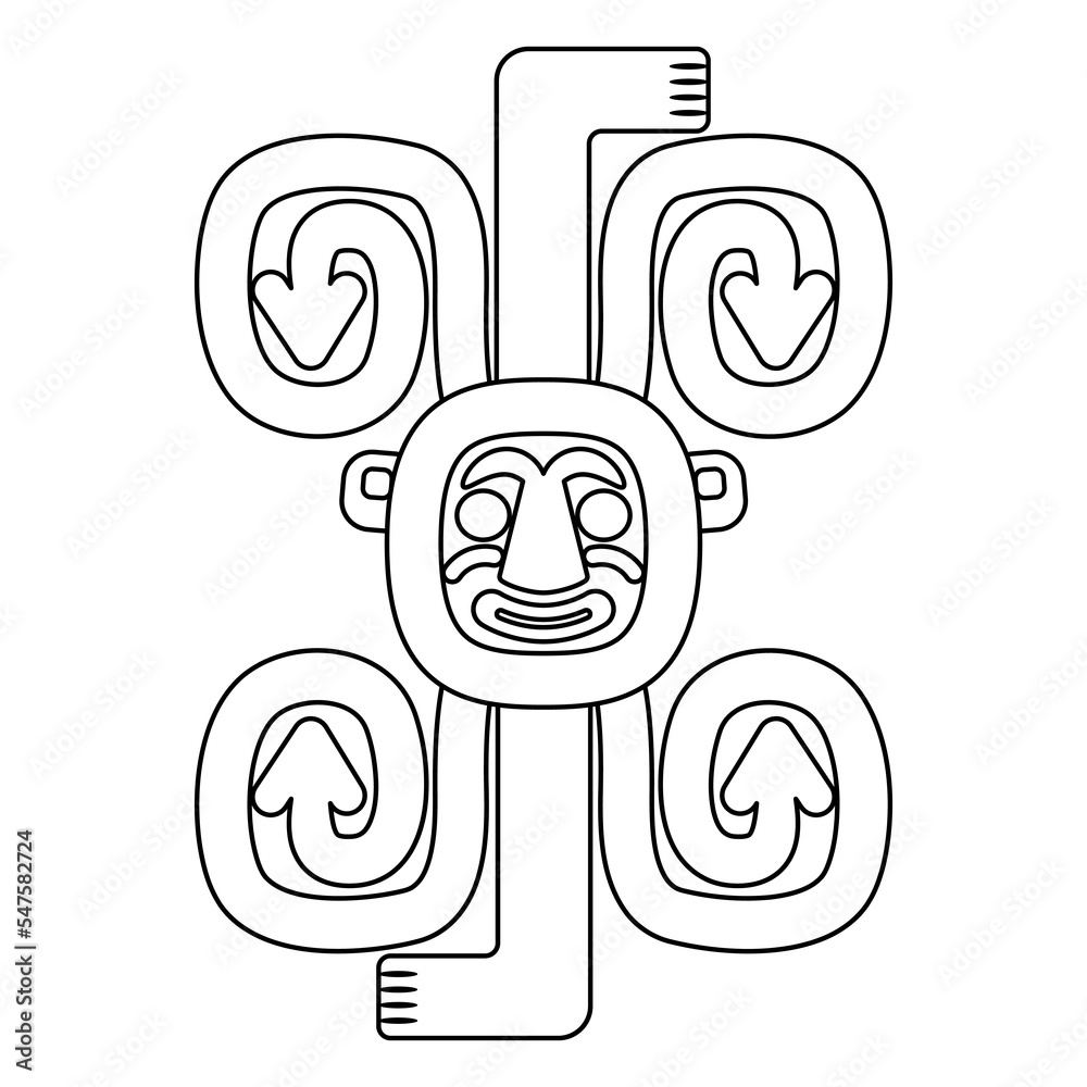Tribal ornament of Inca Indians from ancient Peru. Stylized human face ...