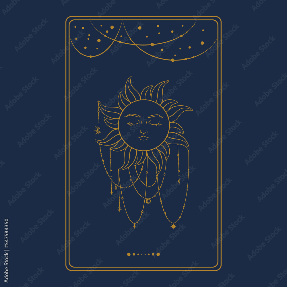 Tarot aesthetic golden card with sun symbol. Occult tarot design for ...