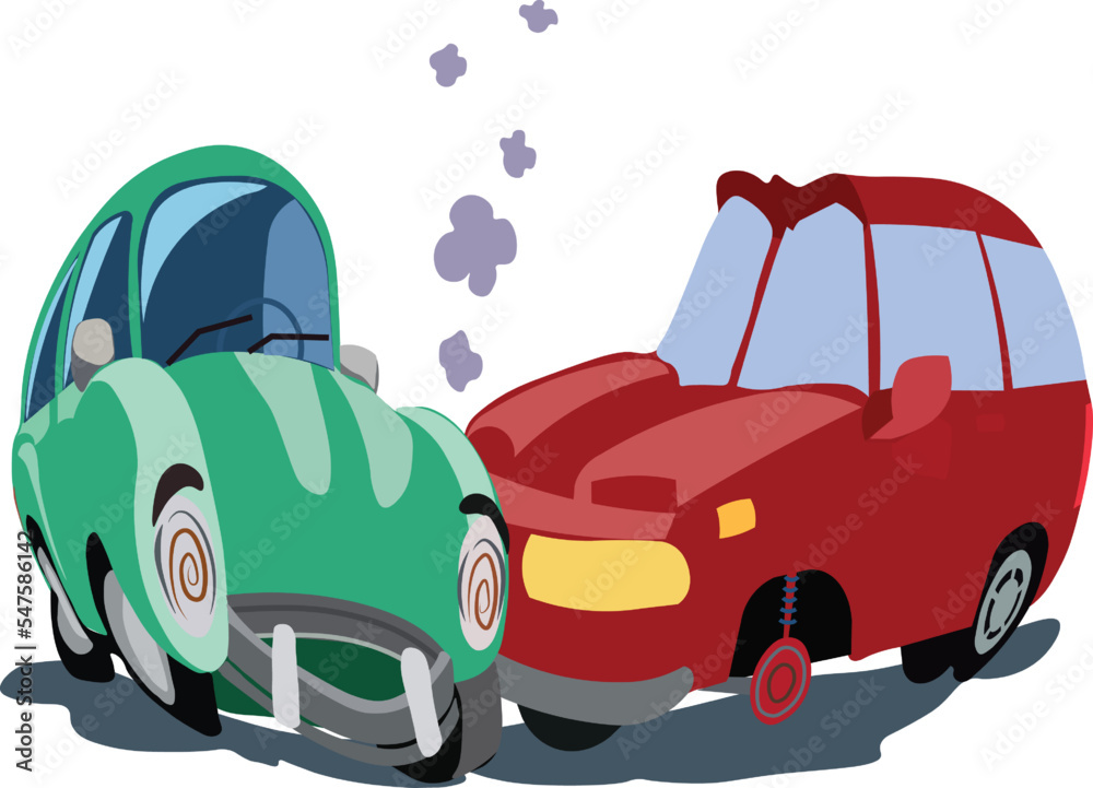 car accident for insurance claim illustration concept. Two cartoon car ...