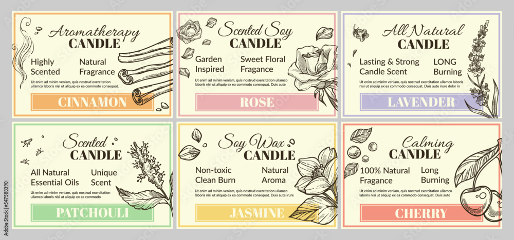 Scented candle packaging design, product label set Stock Vector | Adobe ...