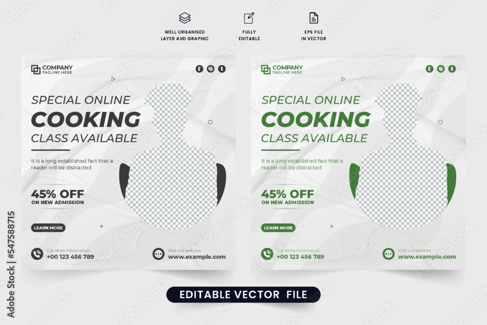 Special cooking class social media marketing template design with dark ...