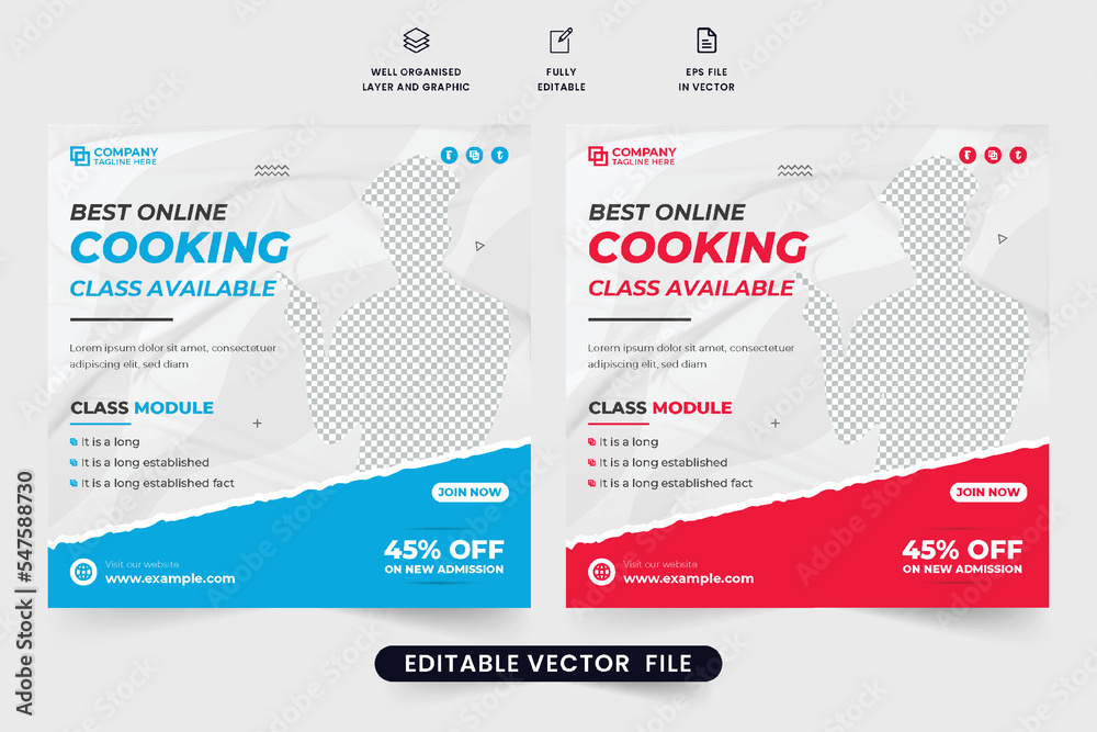 Cooking training center promotional poster layout with photo ...