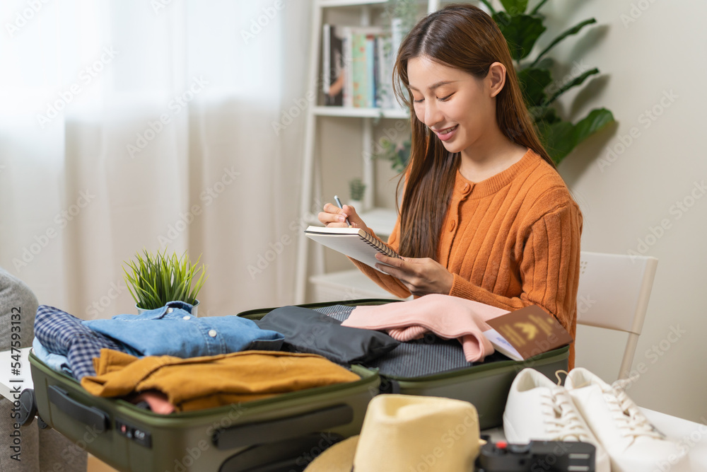 Vacation, holiday travel, traveler asian young woman, girl hand check ...
