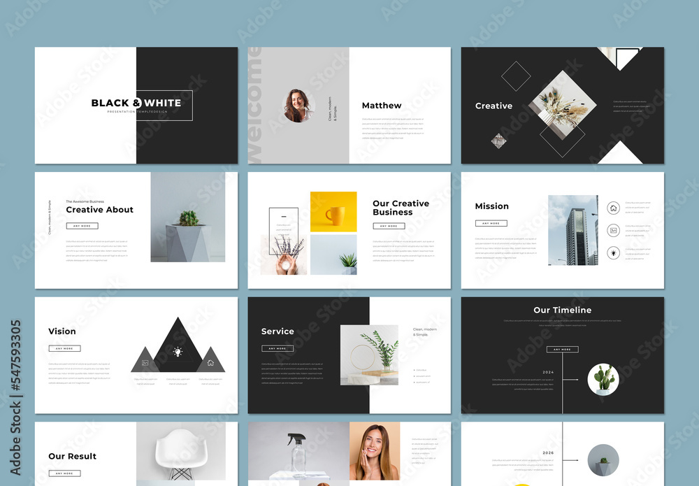 Black & White Presentation Layout Stock Template | Adobe Stock