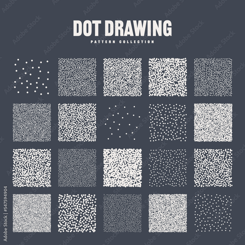 Square shaped dotted objects, stipple elements. Stippling, dotwork ...