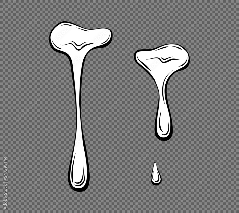 Dripping liquid outline on a transparent background. Contoured black ...