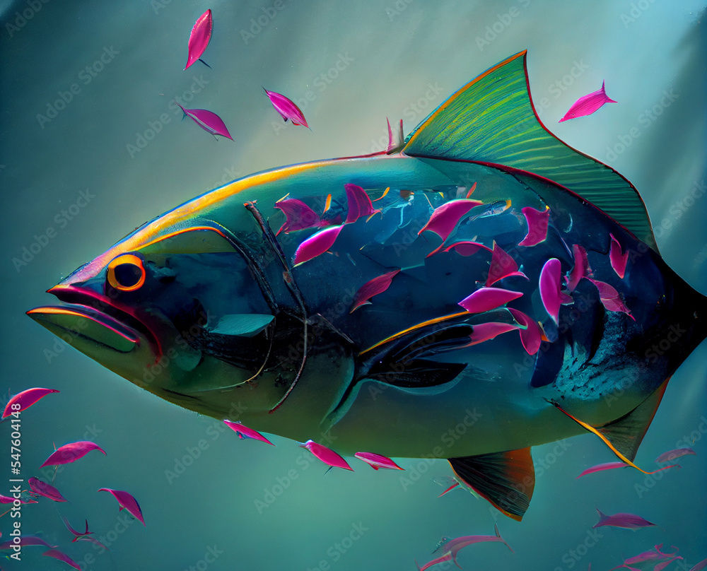 Schools of tuna underwater. Life and fishing. Stock Illustration ...