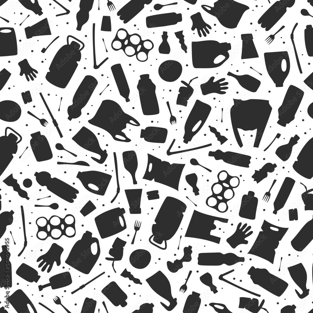 Plastic waste, ocean pollution seamless pattern vector illustration ...