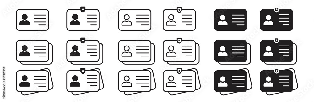 ID Card icon set. ID Card icon collection. Driver's license ...