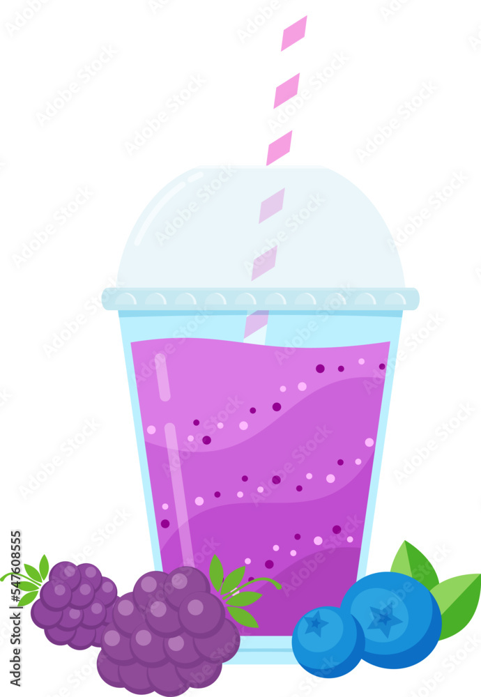 Fresh fruit smoothie shake cocktail set vector illustration. Glass with ...