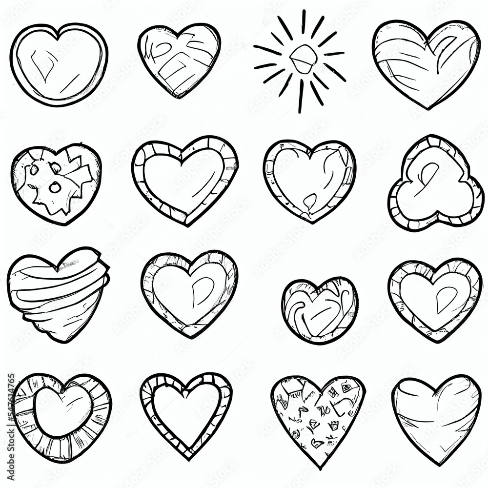 Heart Drawing Icon set, symbol, sketch or outline style Stock ...