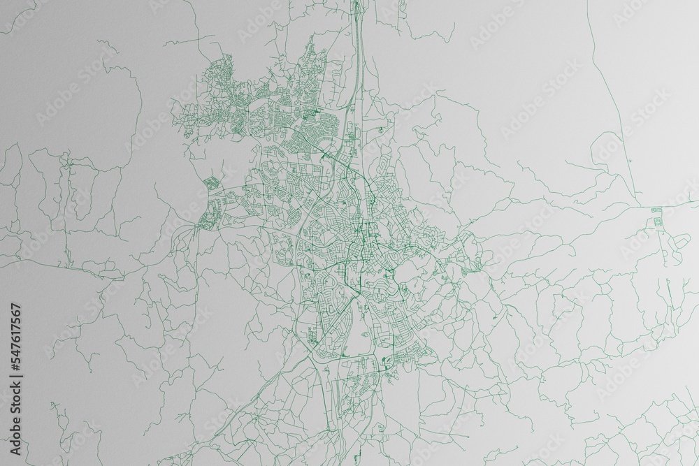 Map of the streets of Windhoek (Namibia) made with green lines on white ...