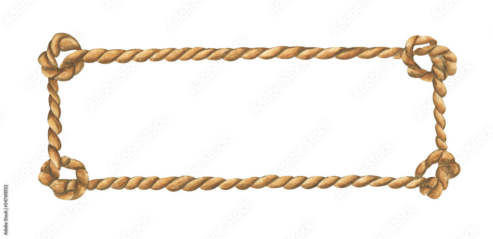 Brown rope frame. Watercolor illustration. Stock Illustration | Adobe Stock