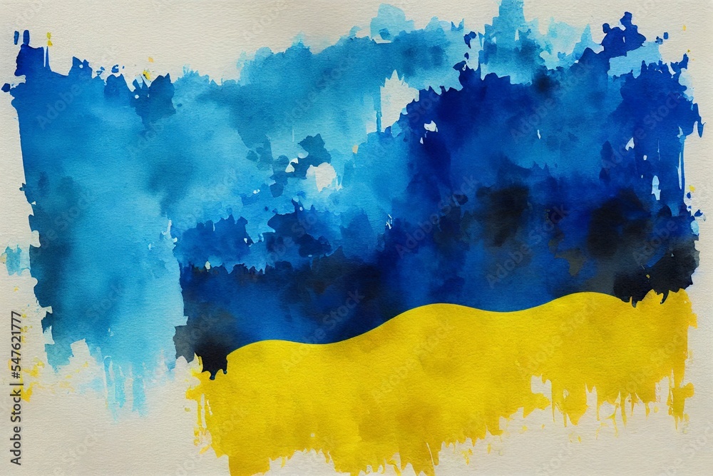 Grunge brush stroke with colors of Ukraine national flag. Watercolor ...