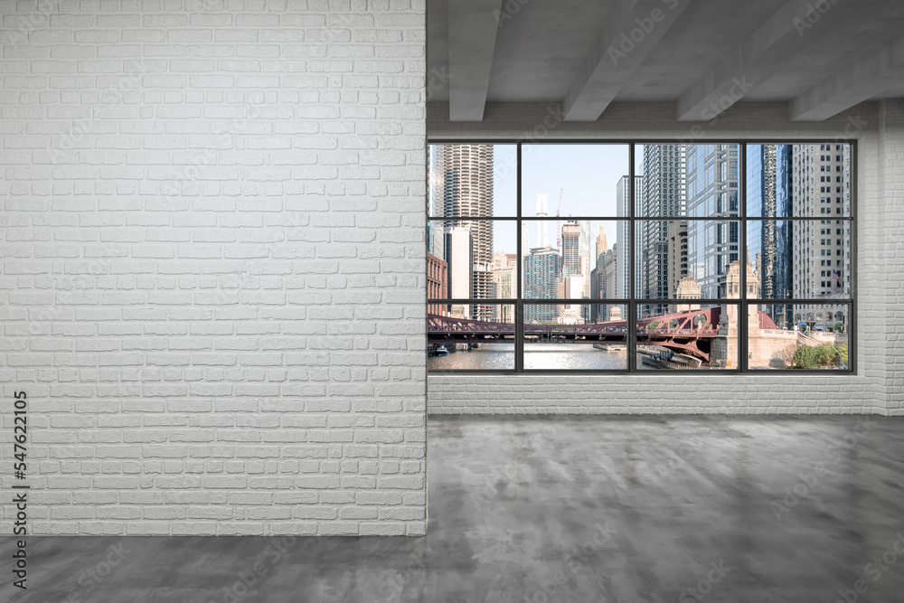 Downtown Chicago City Skyline Buildings Window background. Mockup empty ...