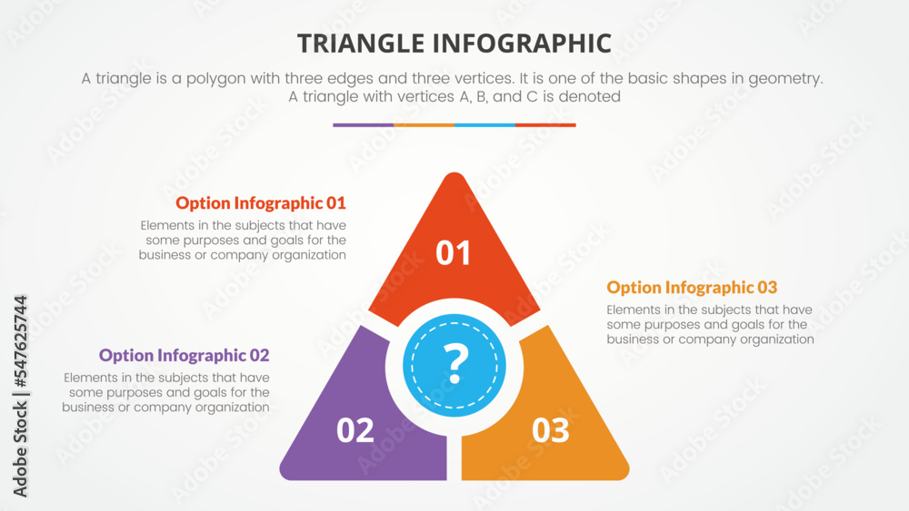infographic triangle concept for slide presentation with 3 point list ...