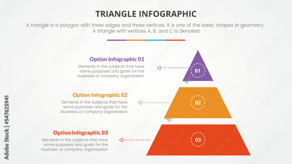 infographic triangle concept for slide presentation with 3 point list ...
