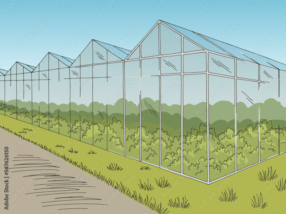 Greenhouse graphic color landscape sketch illustration vector Stock ...