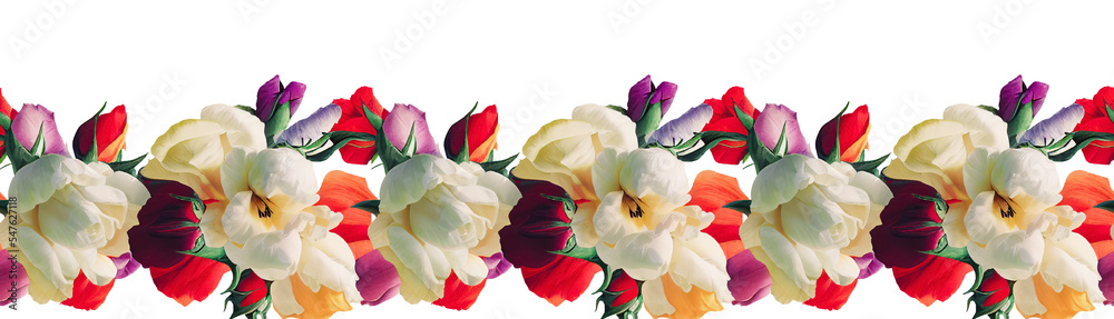 Seamless floral border on transparent background. . Seamless repeat ...