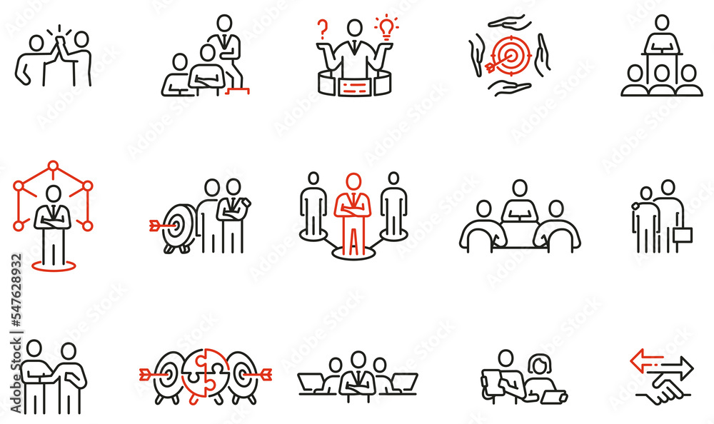 Vector Set of Linear Icons Related to Teamwork, Cooperation ...