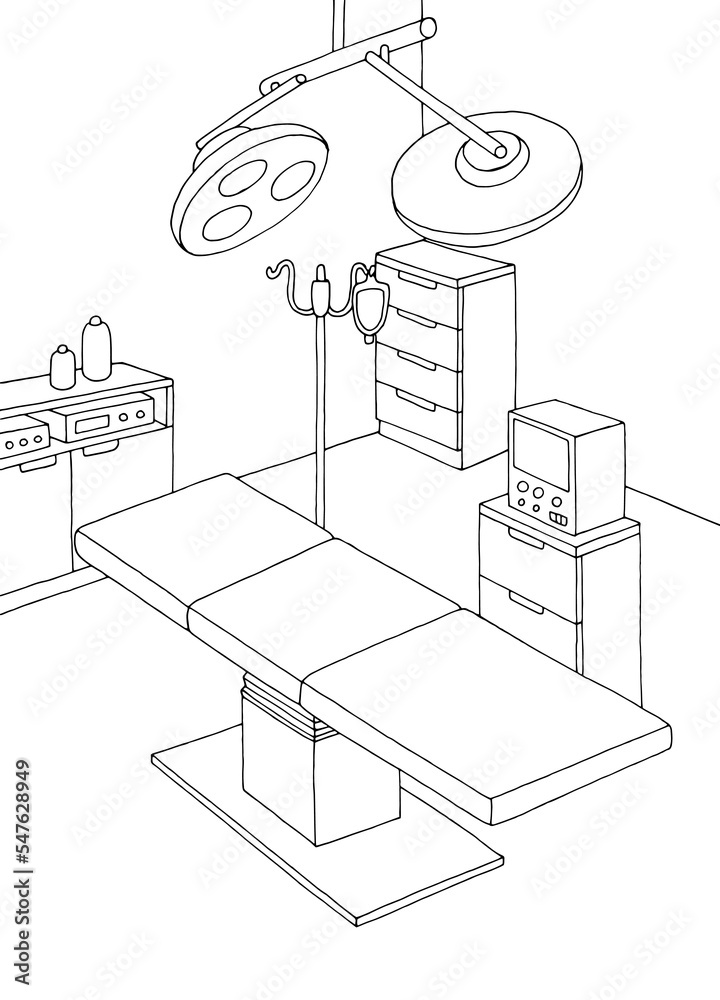 Operating room graphic black white interior vertical sketch ...