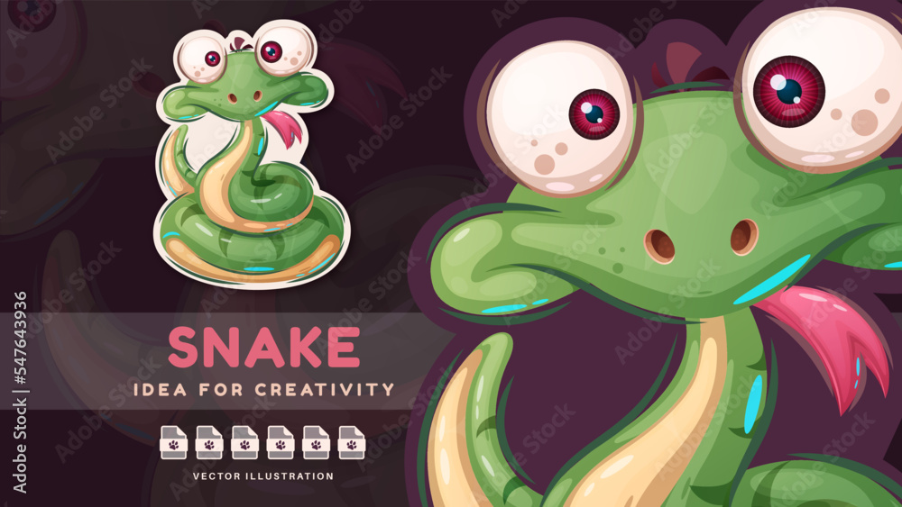 Sticker snake cartoon character adorable bison, pretty animal idea for ...