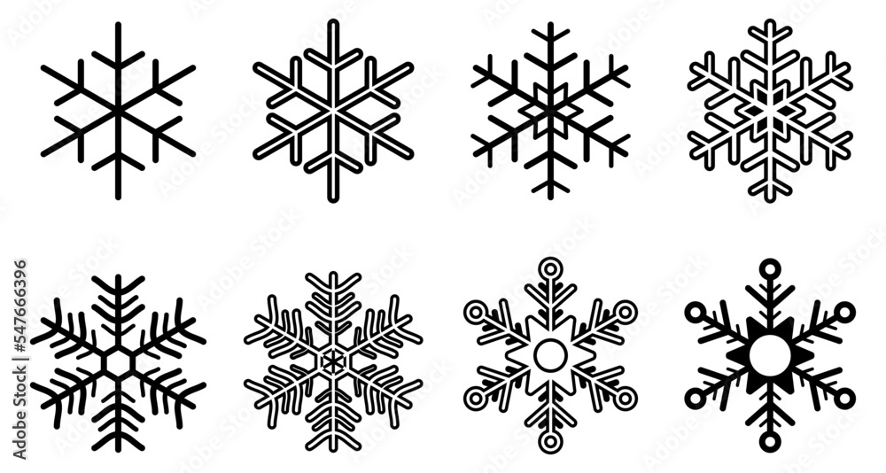 Snowflakes icon set for presentation, logo, tattoo and web design ...