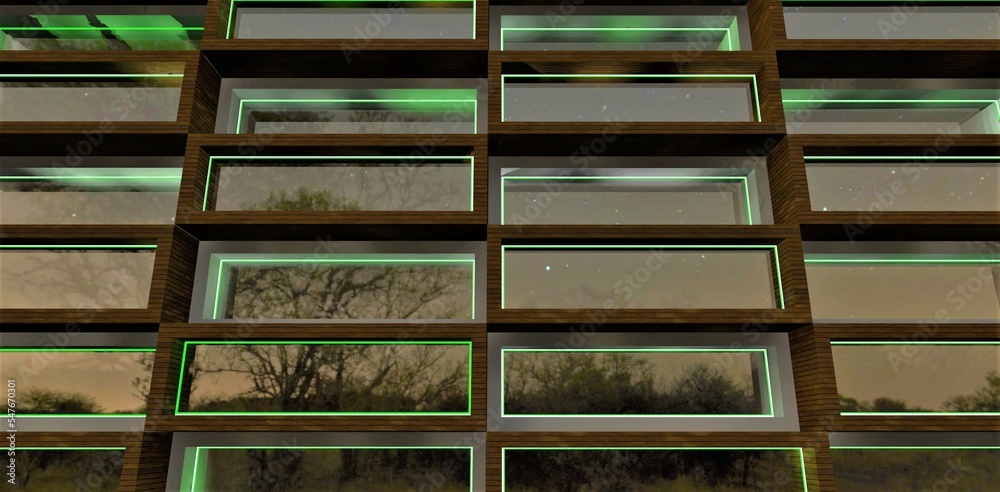 Futuristic exterior design with unobtrusive night lighting around the ...