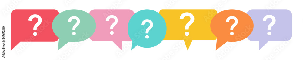 Set of question marks and colorful speech bubbles on white background ...