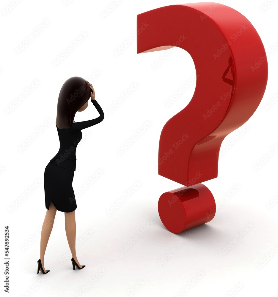 3d woman with question mark concept in white isolated background Stock ...