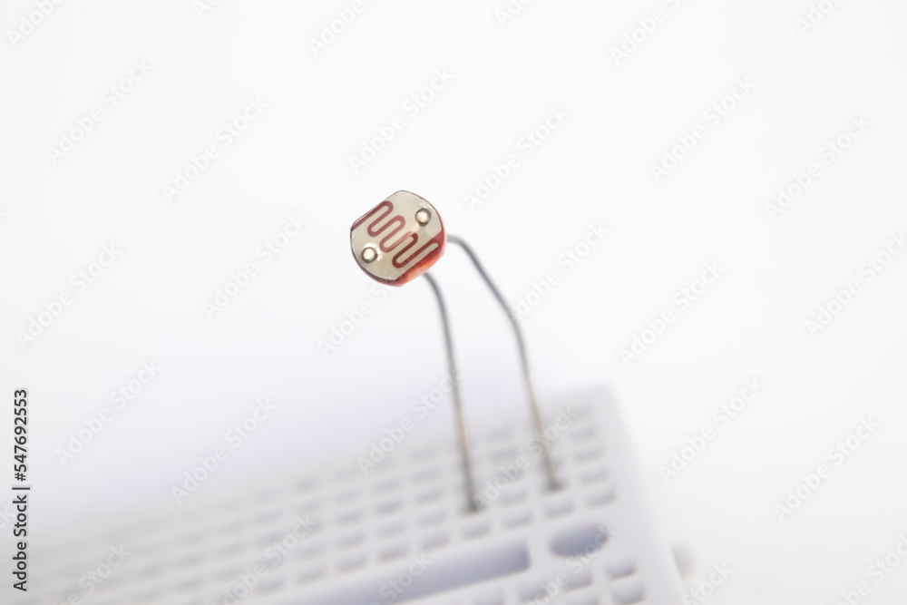 Front view of an LDR (Light Dependent Resistor) embedded in a project ...