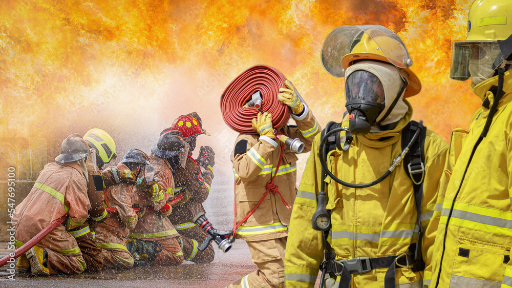 Fireman,Firefighter training Firefighters using water and fire ...